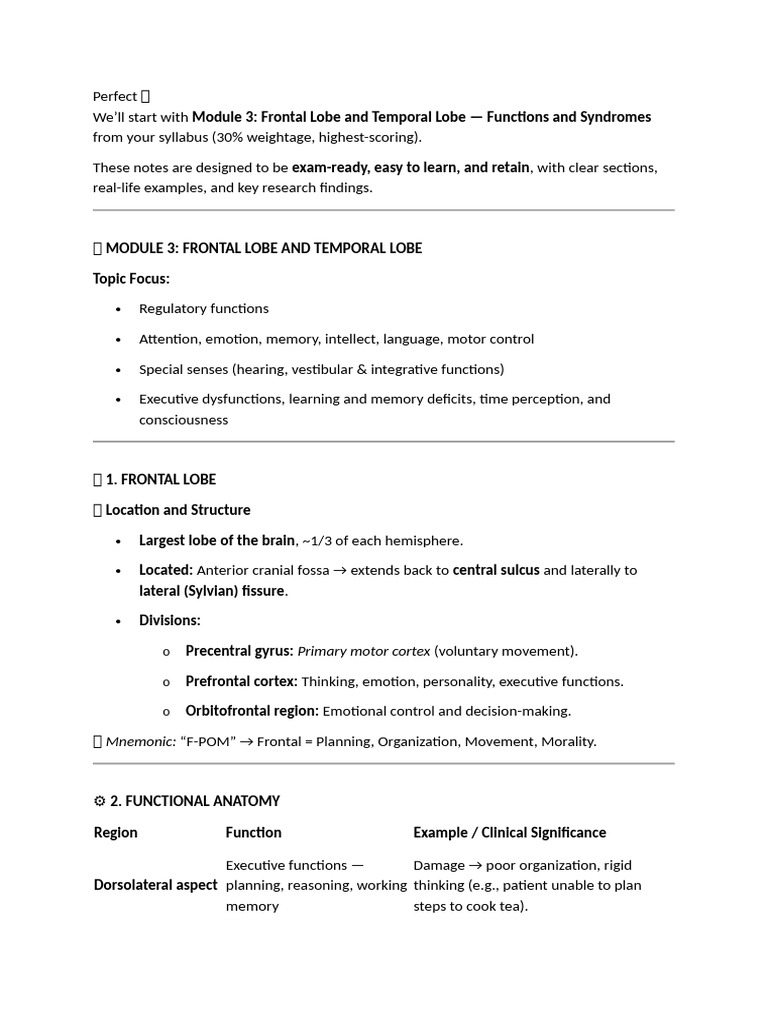 Frontal and Temporal Lobe Functions Guide | PDF | Temporal Lobe ...