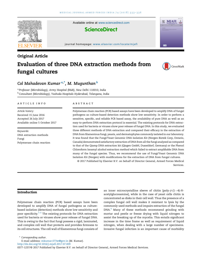 DNA Extraction Methods for Fungi Analysis | PDF | Polymerase Chain ...