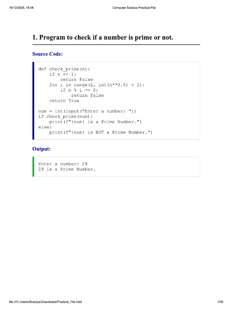 CS Practicle File | PDF