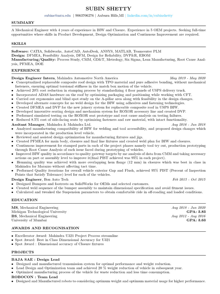 Subin Shetty | PDF | Mechanical Engineering