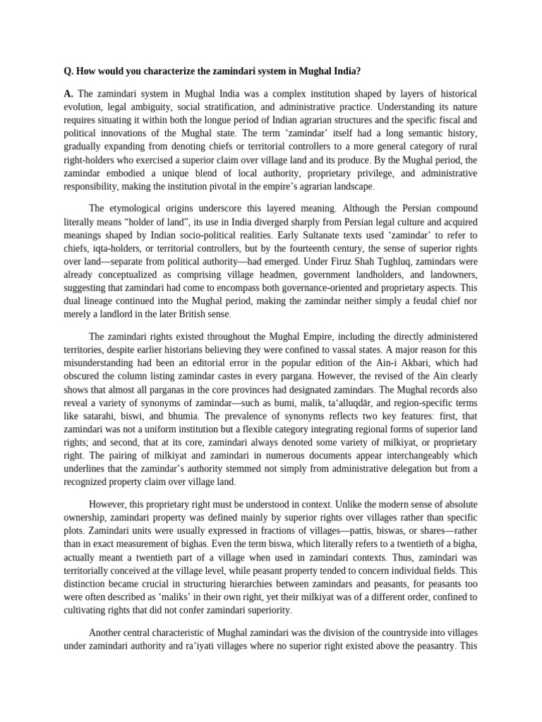 Zamindari System in Mughal India | PDF | Economies