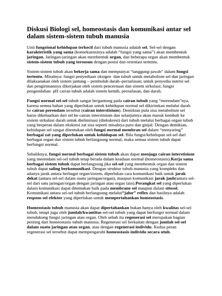 Biologi Sel: Homeostasis & Komunikasi Sel | PDF