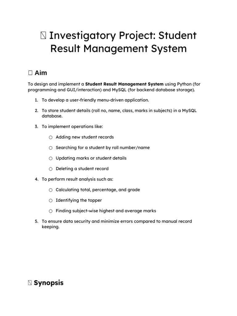 Student Result Management System Project | PDF