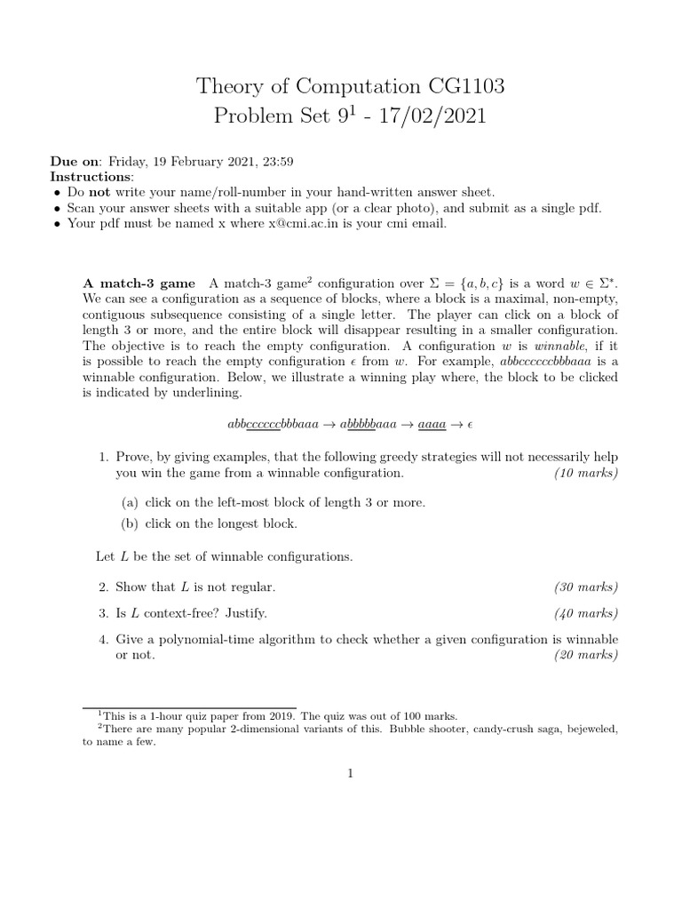 Match-3 Game Theory Problem Set | PDF