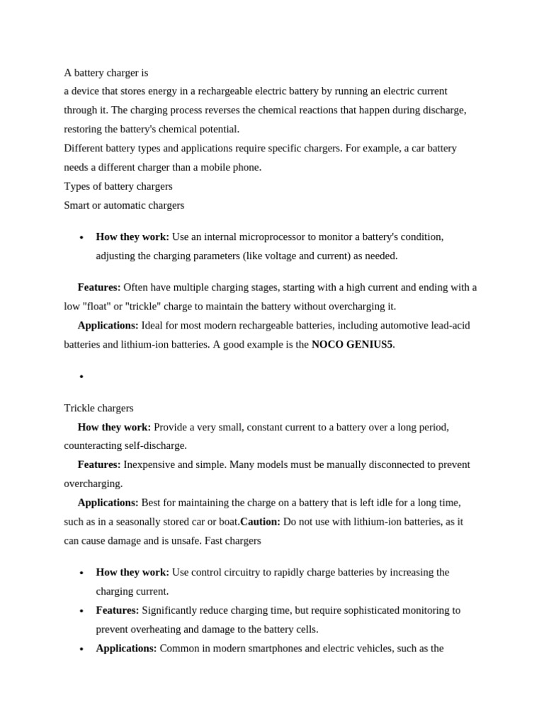 Types and Usage of Battery Chargers | PDF | Battery Charger ...