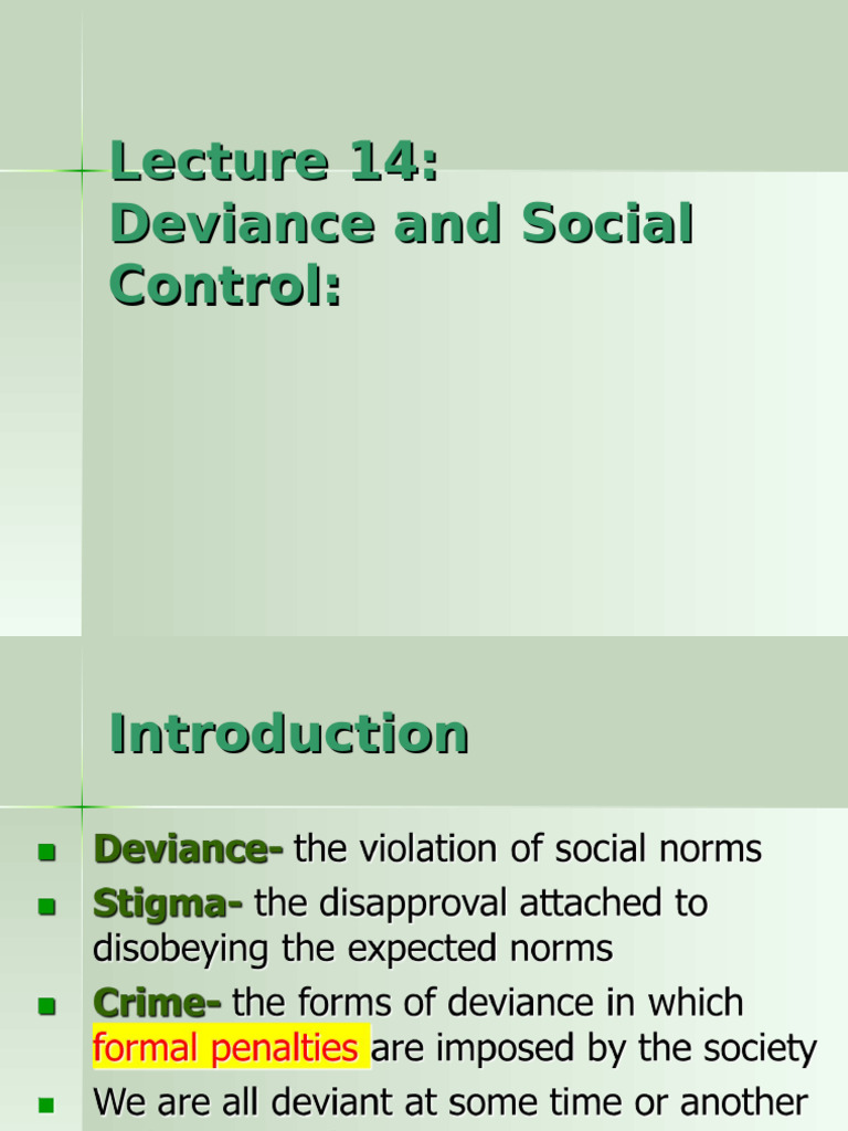 Lecture 14 Deviance and Social Control | PDF | Deviance (Sociology ...