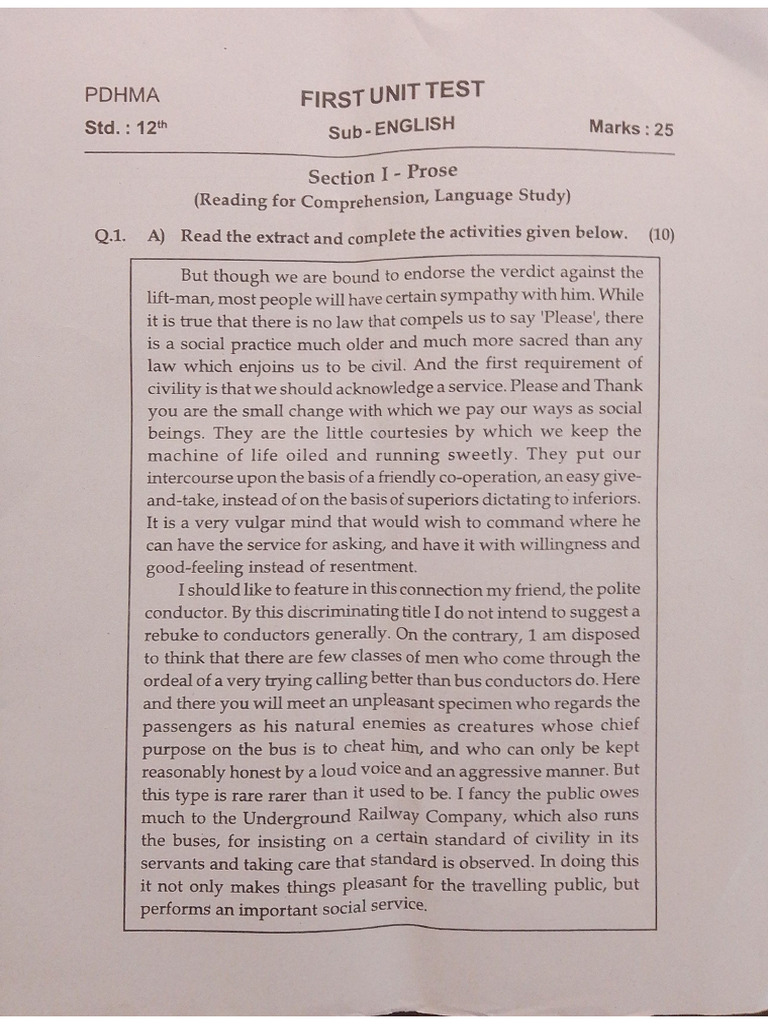 English 1st Unit Test | PDF