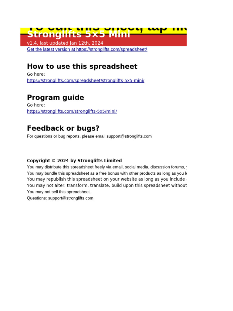 Stronglifts 5x5 Mini Spreadsheet Guide | PDF | Physical Exercise ...
