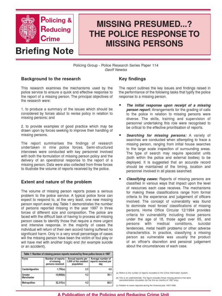 Police Response to Missing Persons | PDF | Police | Crime & Violence