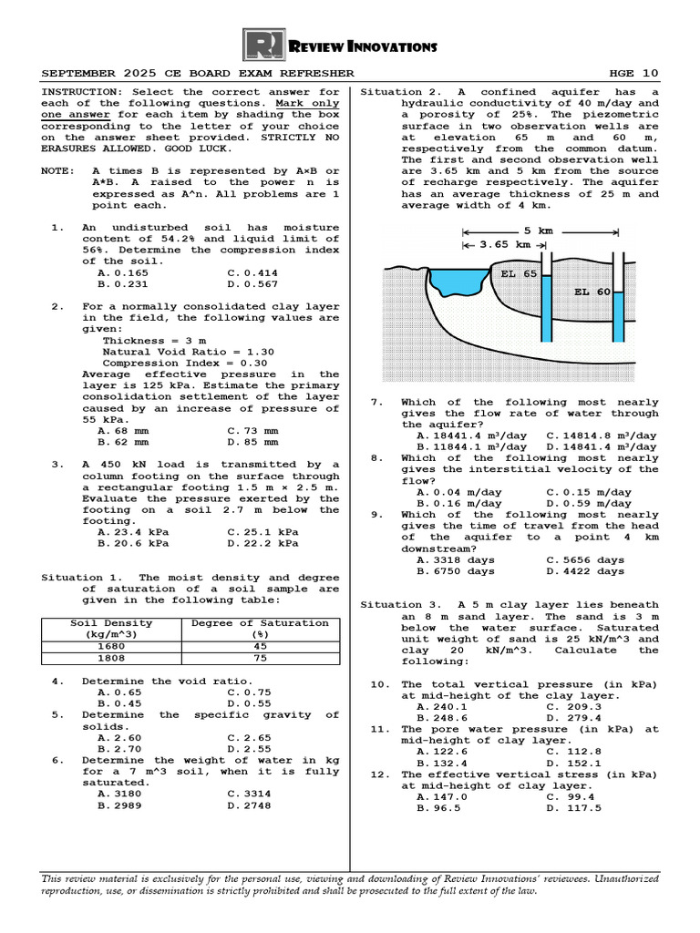 HGE 10 Questions | PDF | Density | Aquifer