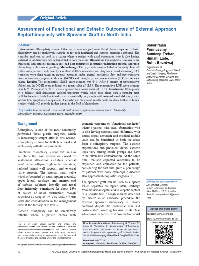 Assessment of Functional and Esthetic Outcomes of.3 | PDF | Human Nose ...