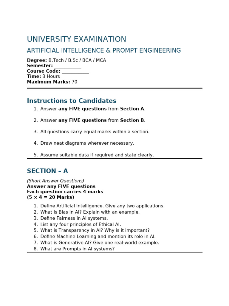 AI & Prompt Engineering Exam Paper | PDF