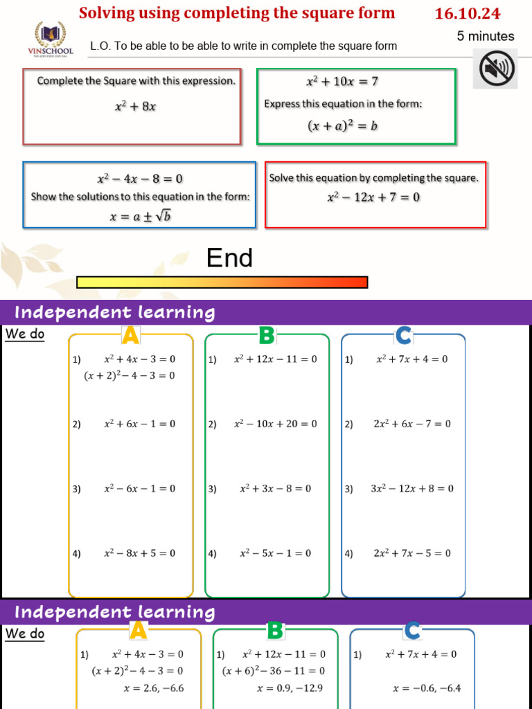 Lesson 7 - Solving Using Completing The Square | PDF