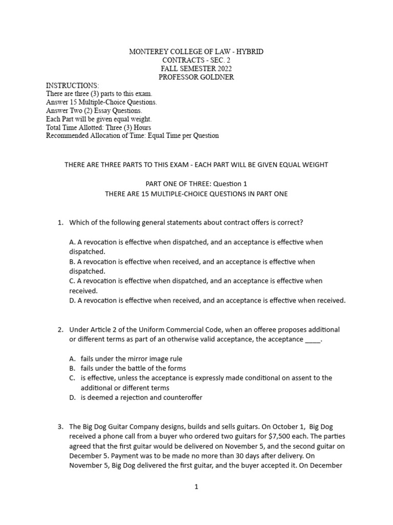 1L Contracts HYB F2022 | PDF | Offer And Acceptance | Estoppel