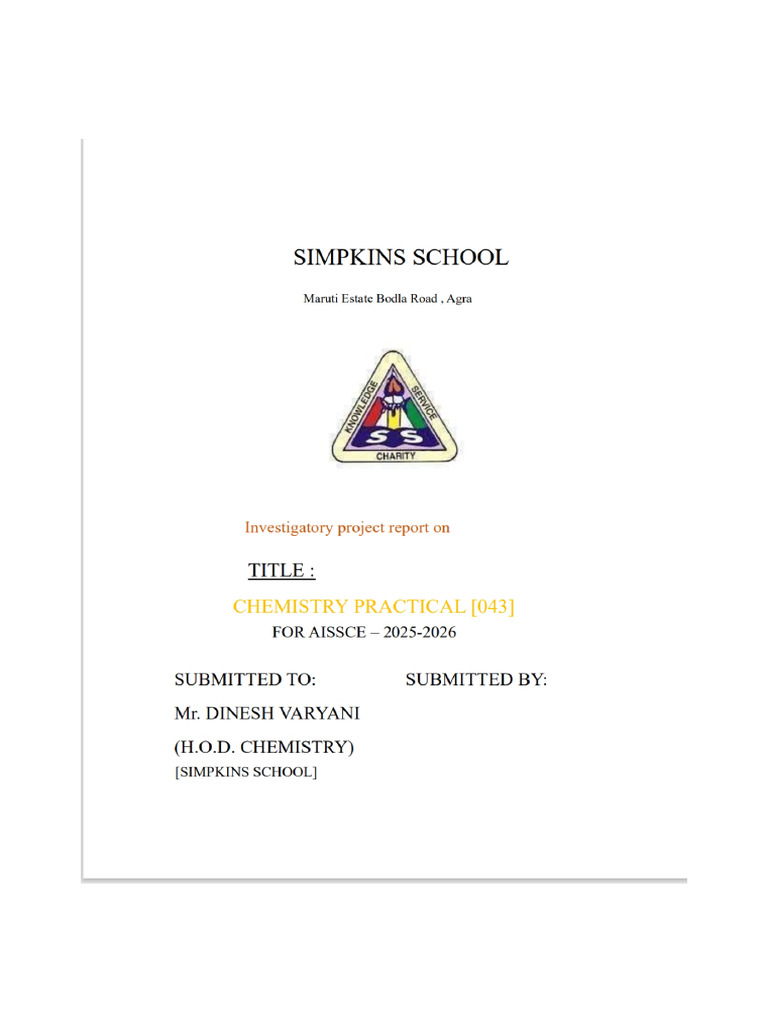 Layout of Chemistry Project | PDF
