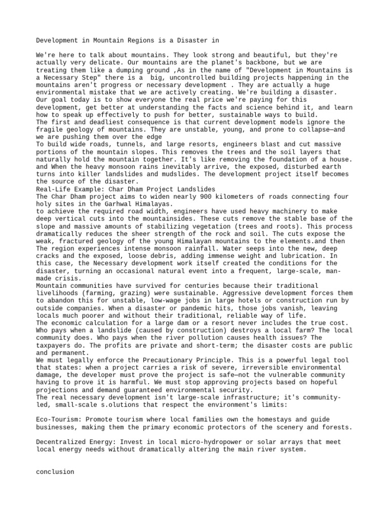 Development in Mountain Regions Is | PDF | Landslide | Natural Environment