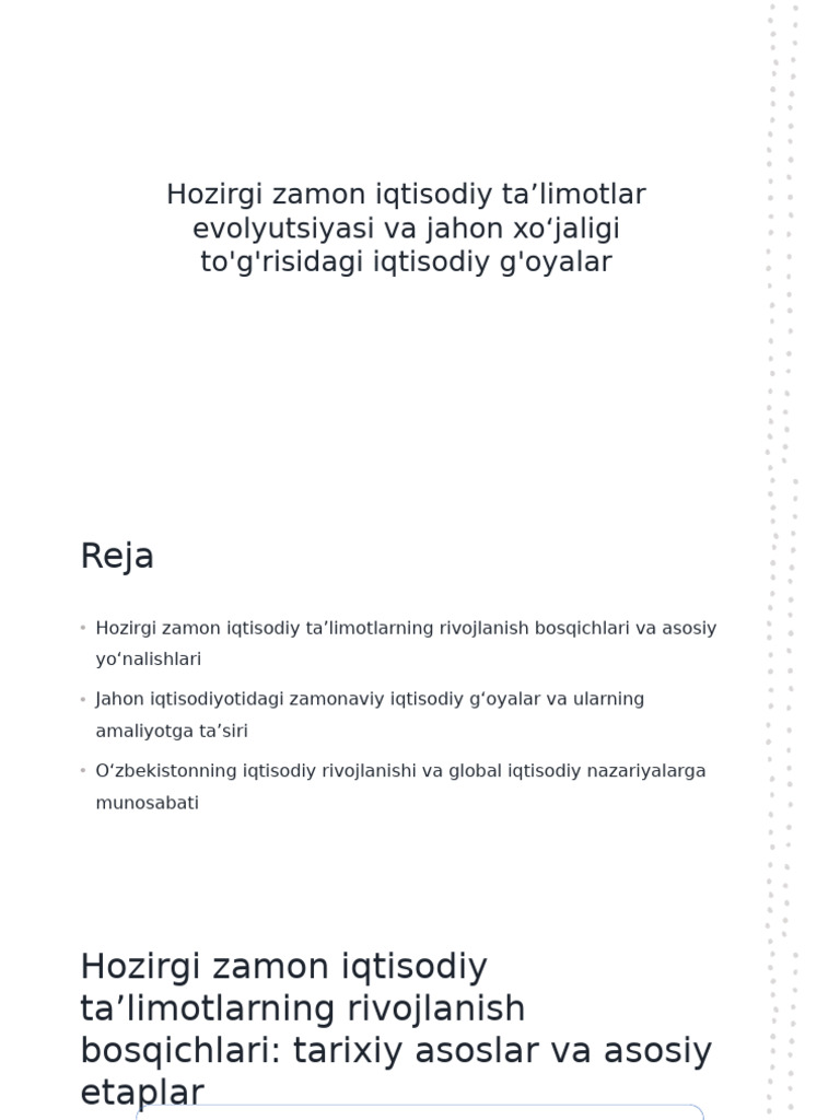 Hozirgi Zamon Iqtisodiy Taʼlimotlar Evolyutsiyasi Va Jahon Xoʻja | PDF