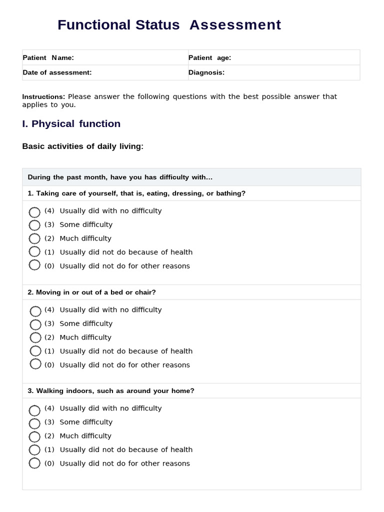Functional Status Assessment Guide | PDF | Health Care | Psychology