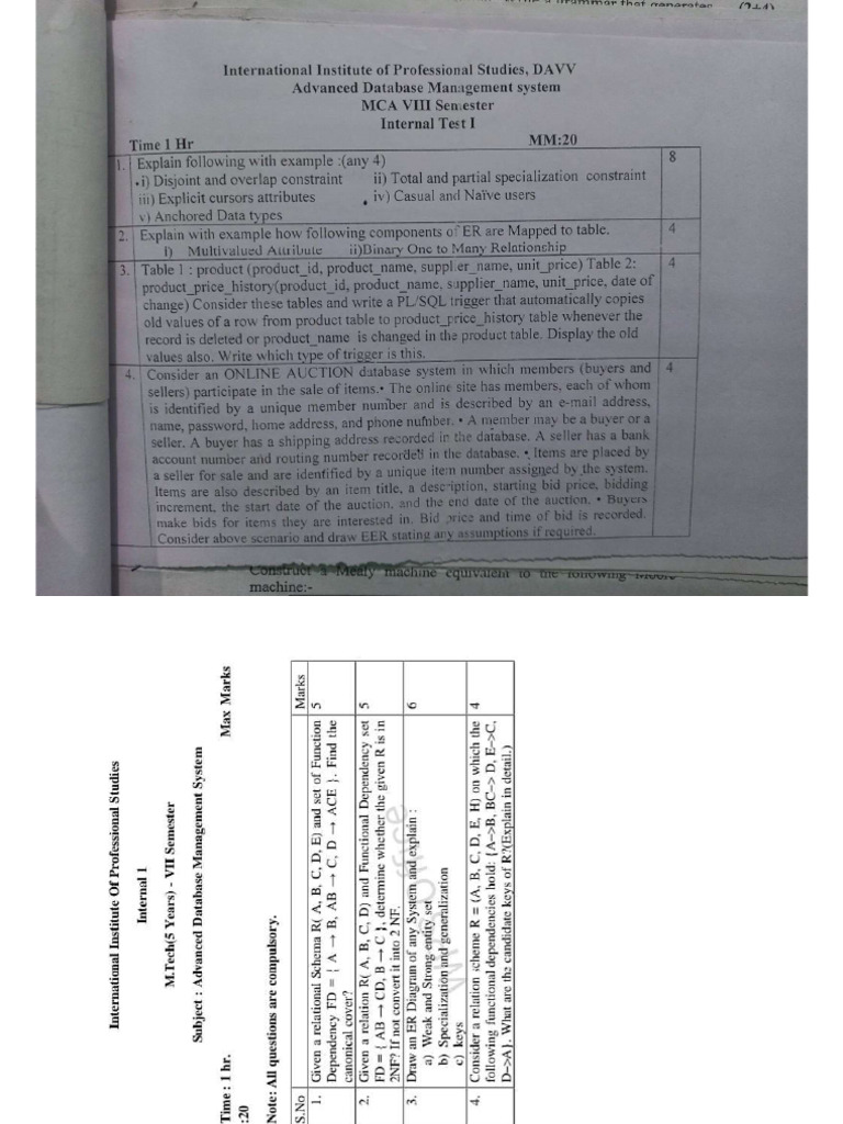 ADBMS All Previous Year Papers | PDF