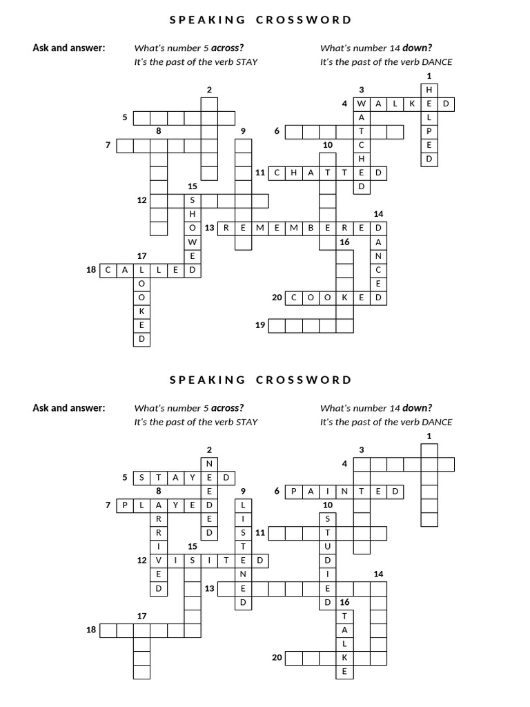 Past Tense Verbs Crossword Puzzle | PDF | Semantic Units | Linguistic ...