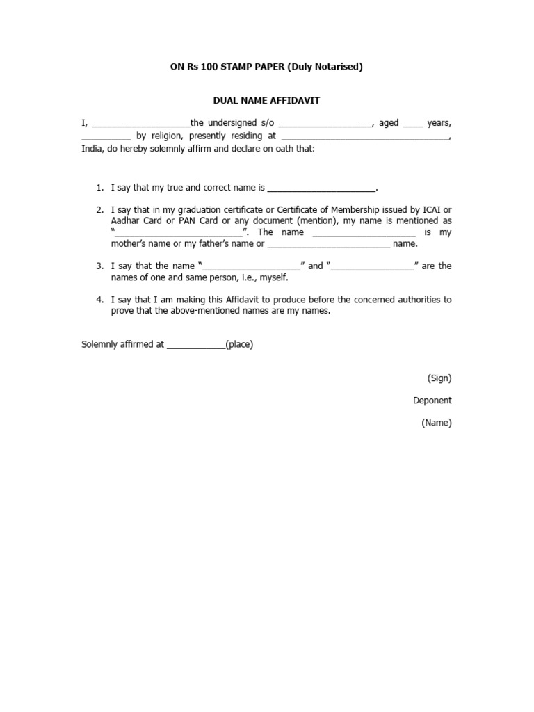 Format of Dual Name Affidavit | PDF