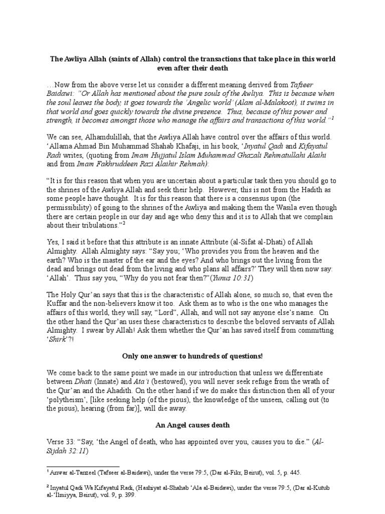 The Awliya Allah - Control The Transactions That Take Place in This ...