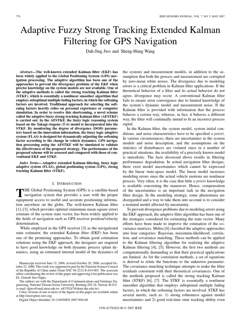Adaptive Fuzzy Kalman Filter for GPS | PDF | Kalman Filter | Covariance
