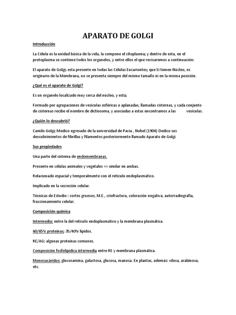 Enfermedades del Aparato de Golgi | PDF | Membrana celular | Biología ...
