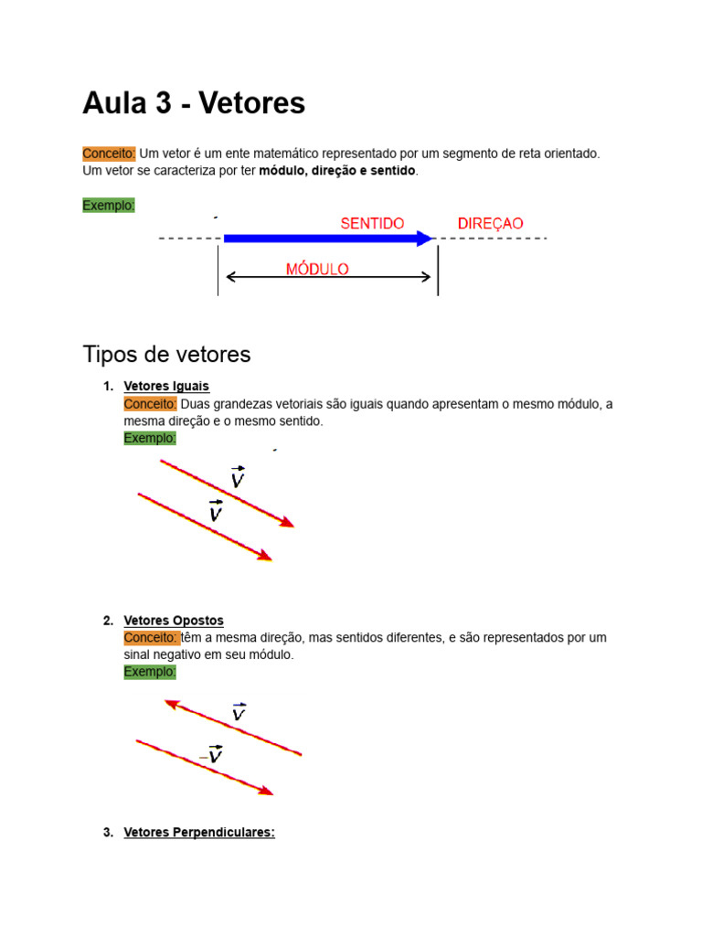 Tipos e Operações com Vetores na Matemática | PDF | Vetor euclidiano ...