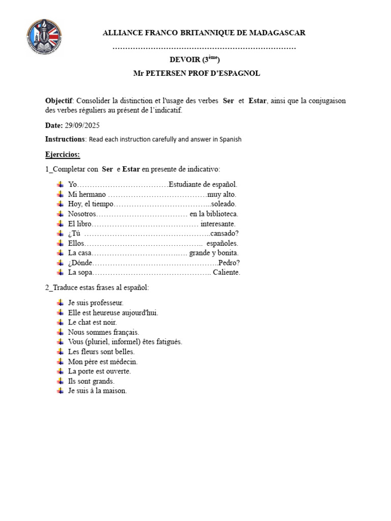 Ejercicios de Ser, Estar y Pretérito Perfecto | PDF