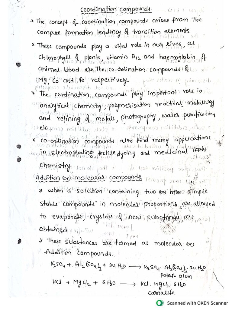 Coordination Compounds Class Notes | PDF