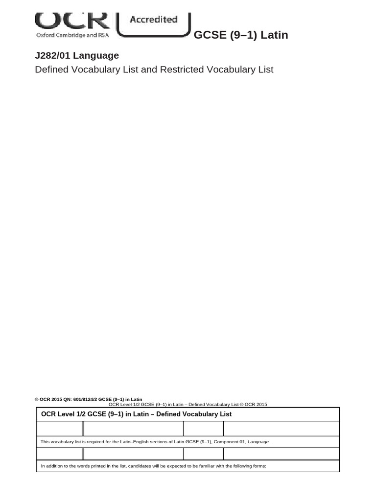 GCSE Latin Vocabulary List | PDF | Verb | Adverb