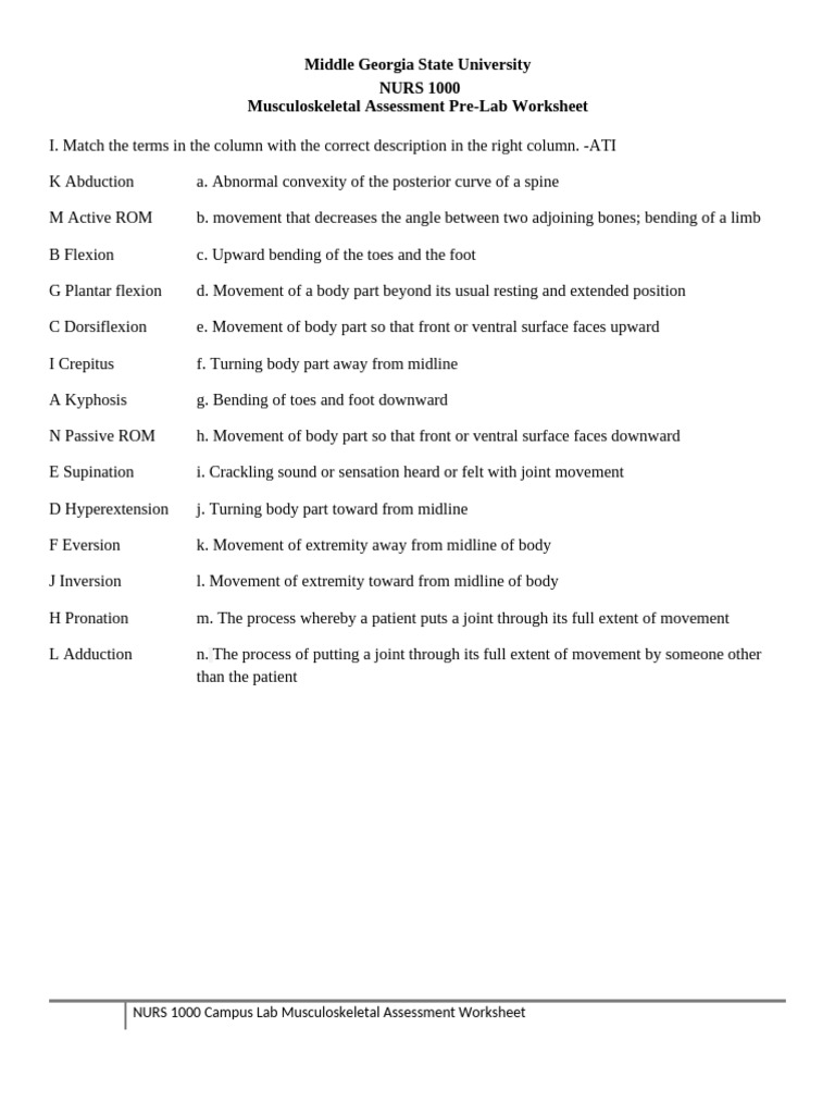 Musculoskeletal Assessment Lab Guide | PDF | Anatomical Terms Of Motion ...