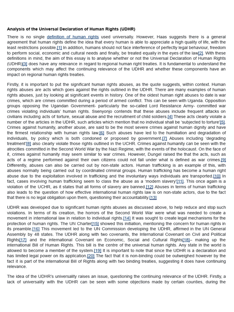 UDHR Relevance and Human Rights Analysis | PDF | Human Rights ...