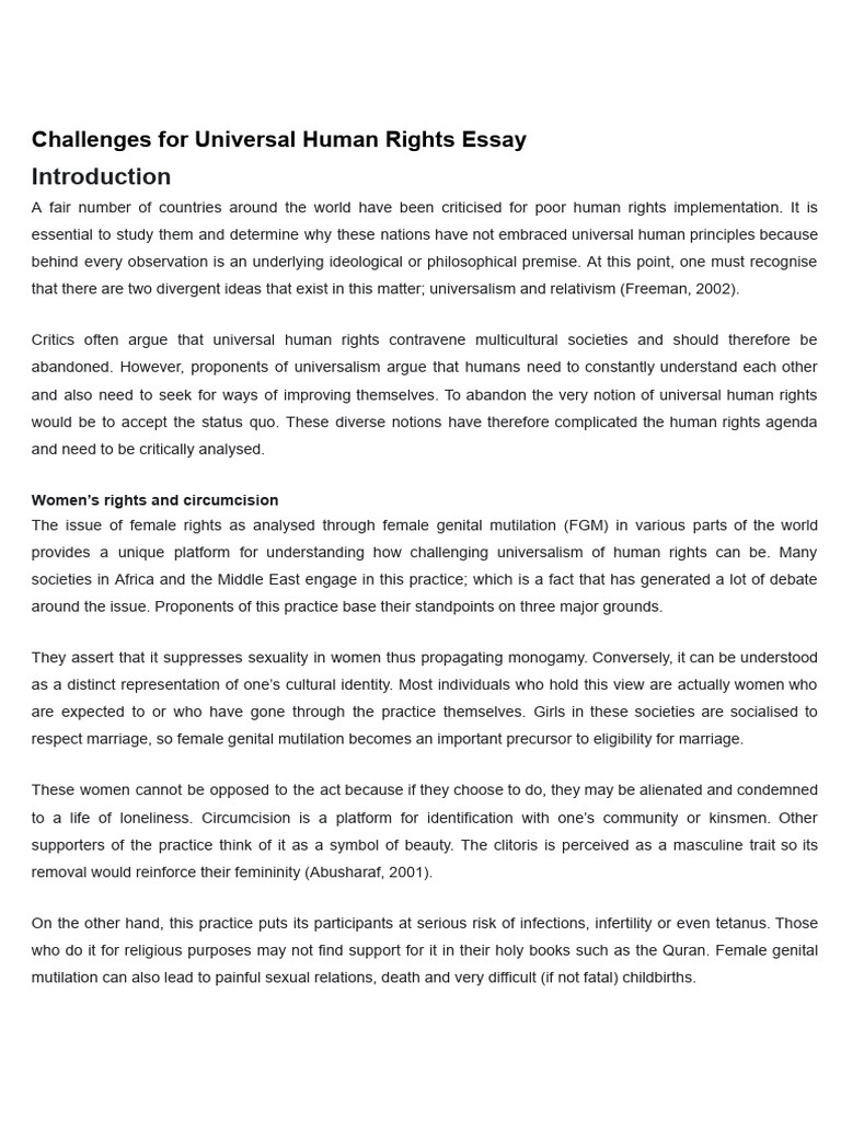 Challenges For Universal Human Rights Essay | PDF | Relativism | Human ...