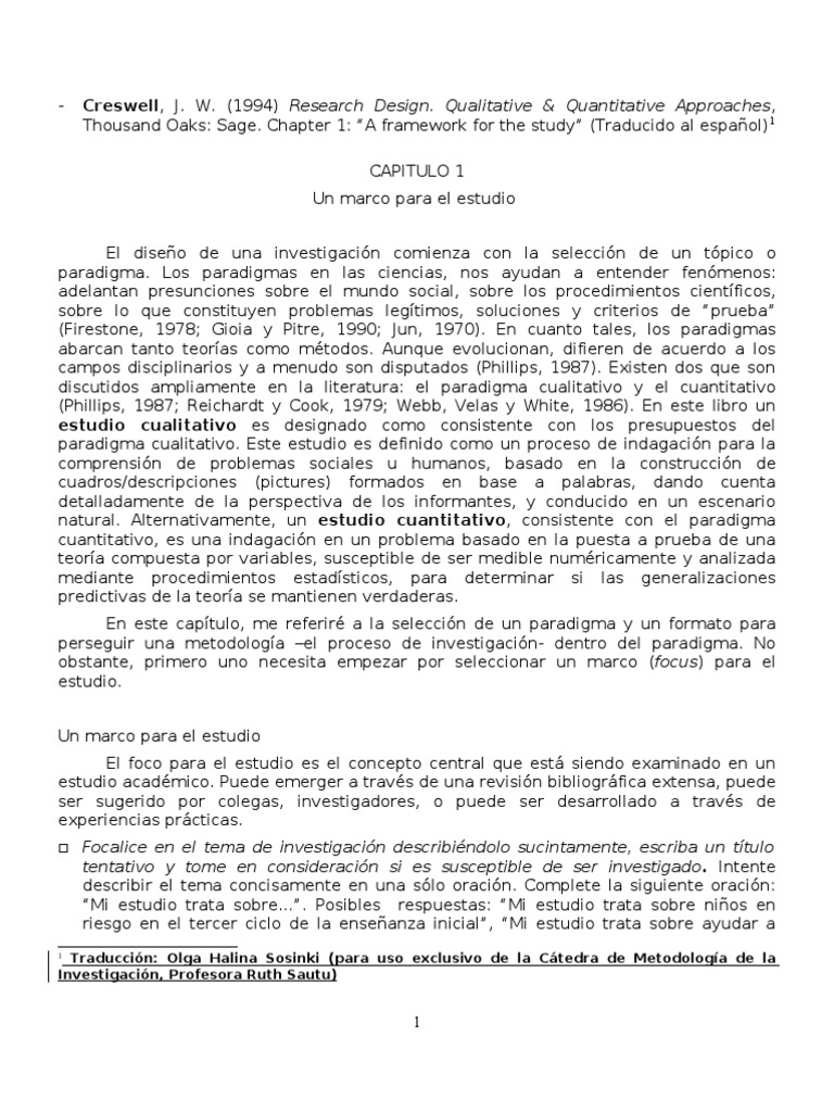 Creswell Cap.1 | PDF | Paradigma | Etnografía