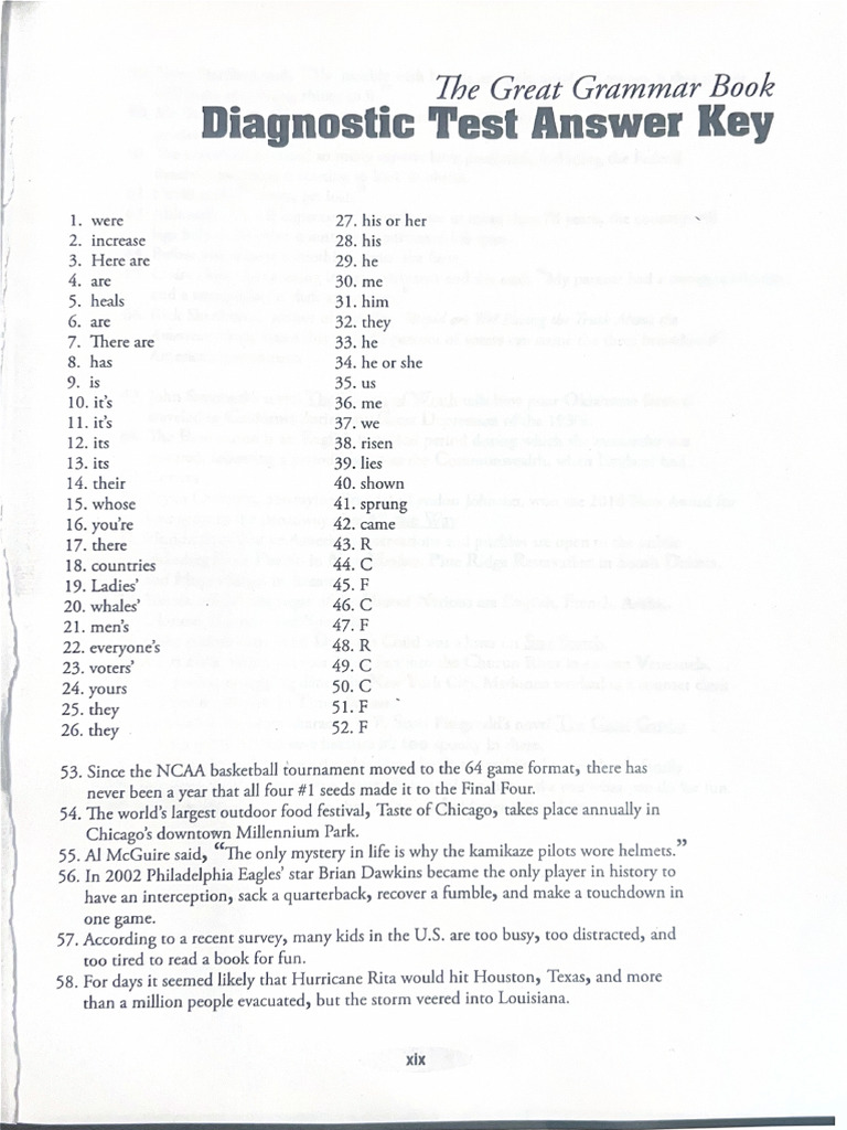 Diagnostic Test Answer Key | PDF