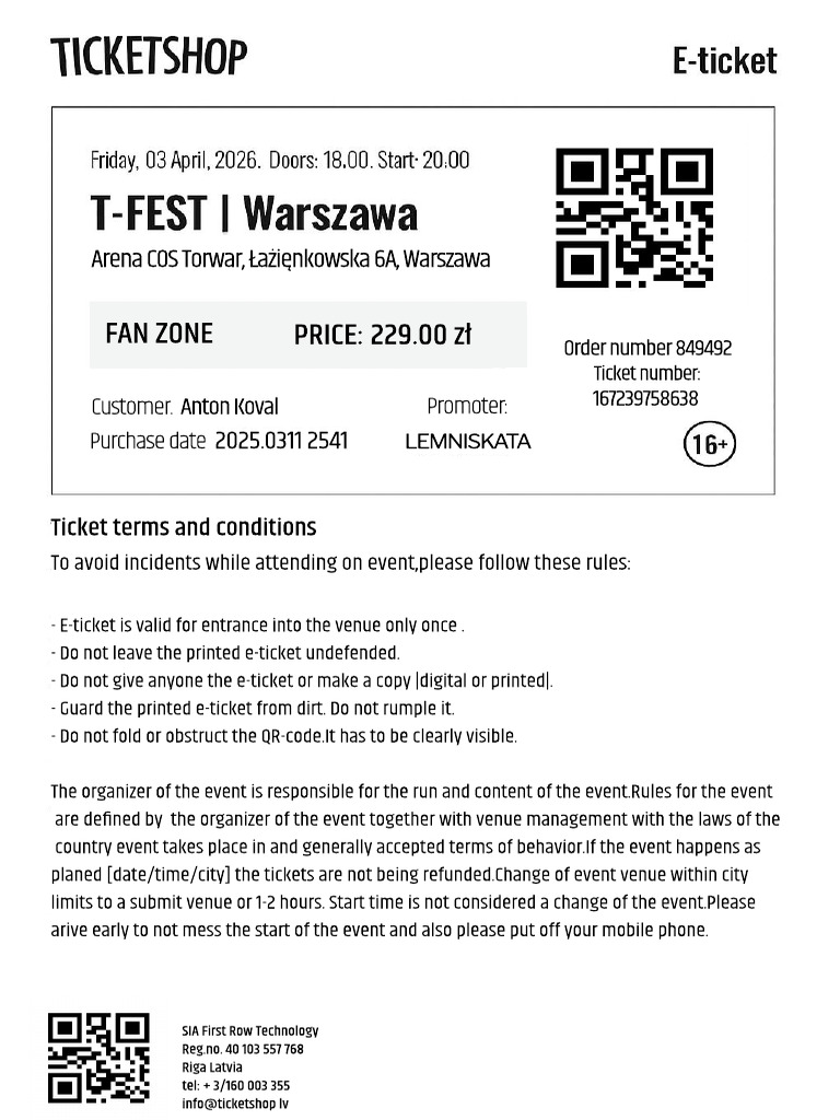 Arena COS Torwar, Łażięnkowska 6A, Warszawa: Fan Zone PRICE: 229.00 ZŁ ...