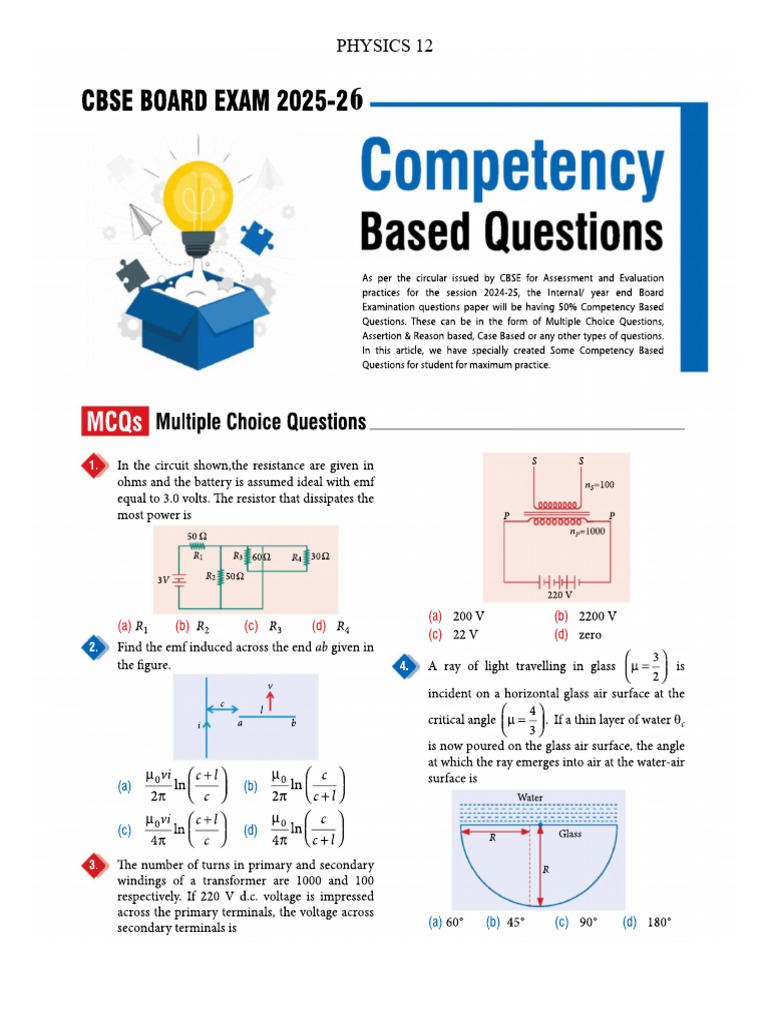 Physics 12 COMPETENCY Based Questions With Sol | PDF