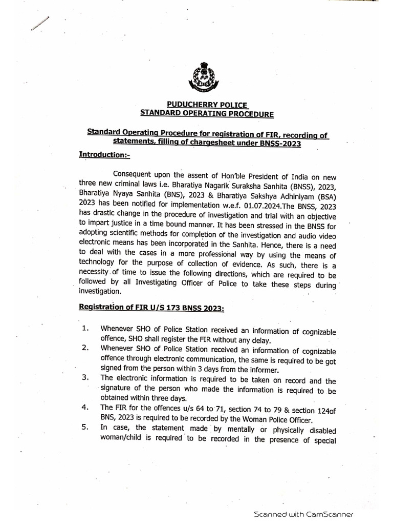 SOP - Registration of FIR - Recording of Statements - Filing of Charge ...