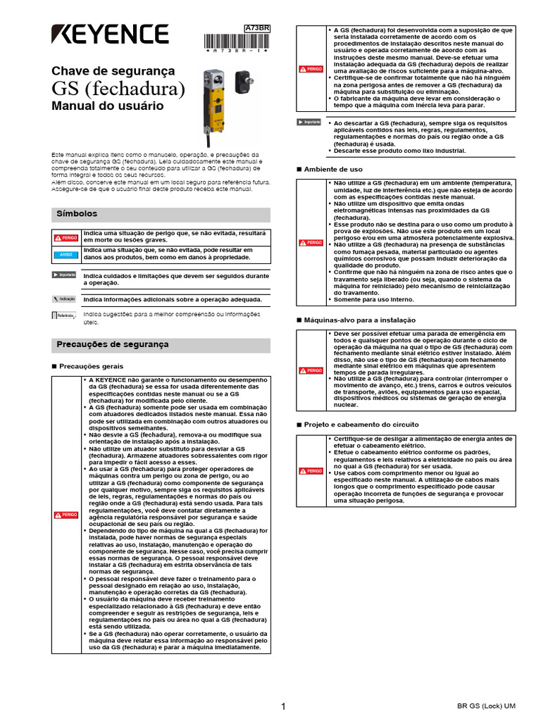 Keyence Manual Chave Segurança GS | PDF | Fonte de energia | Parafuso