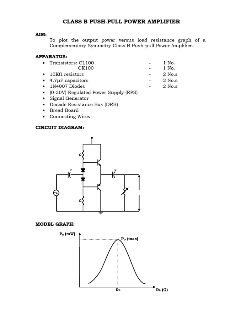 Complementary Symmetry Class B Push-Pull Power Amplifier | PDF ...