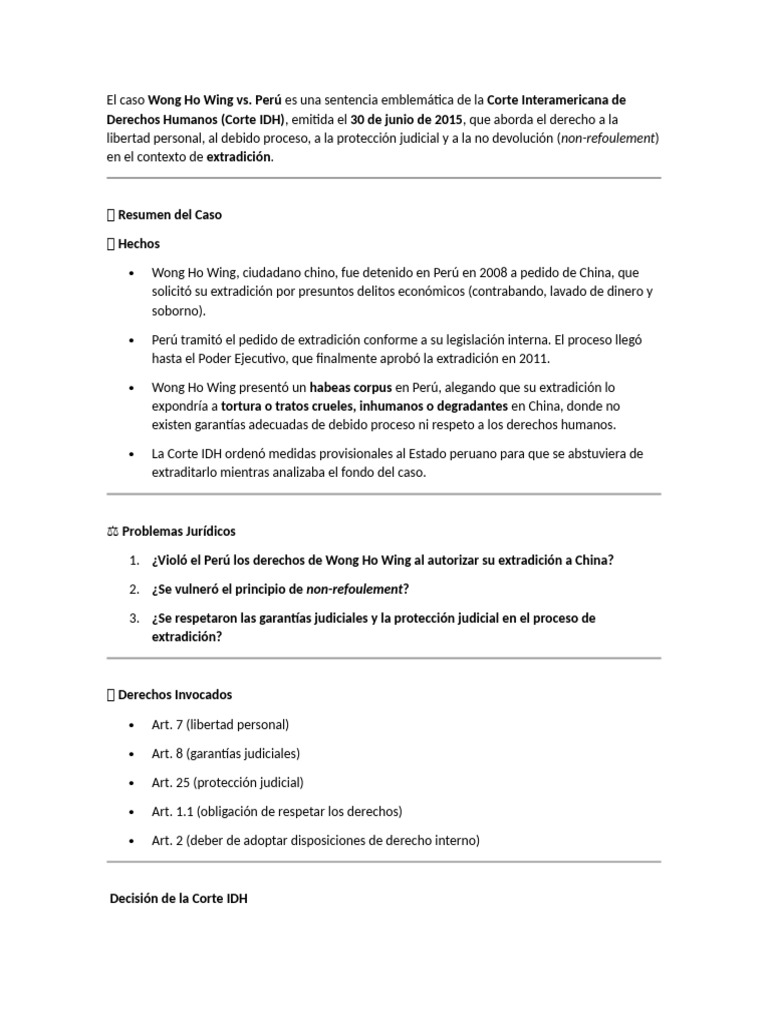 Caso Wong Ho Wing: Extradición y Derechos Humanos | PDF | Caso de ley ...