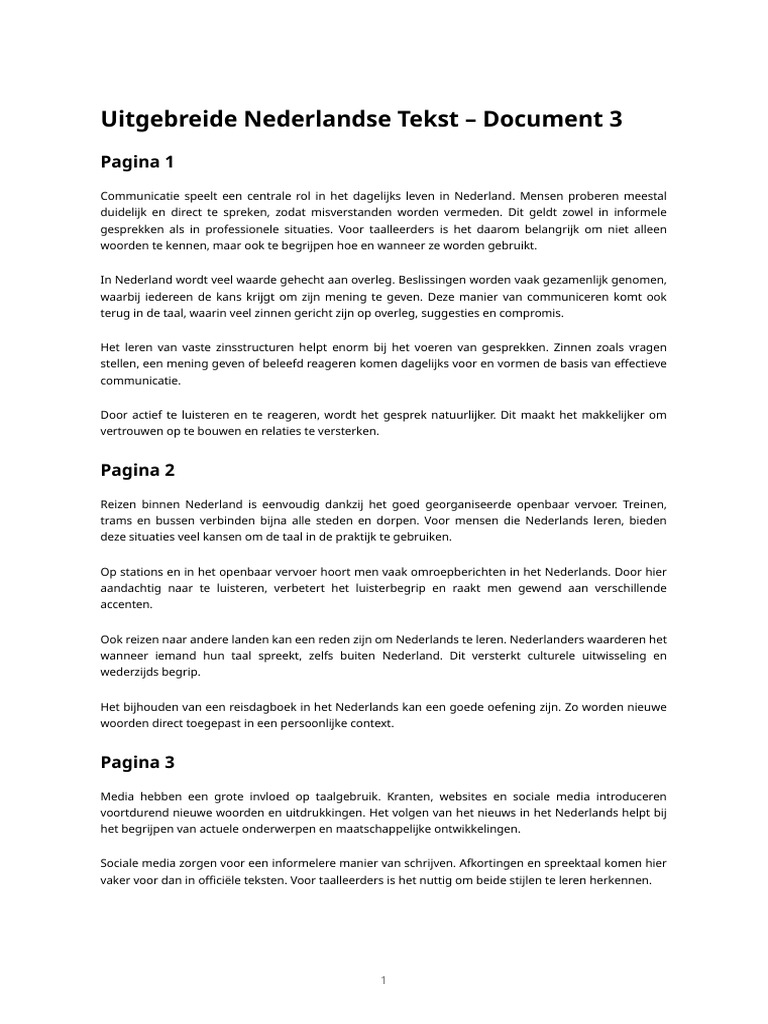 Nederlandse Tekst - Uitgebreid Document 3 | PDF