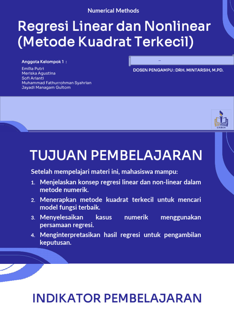Regresi Linier Dan Nonlinier (Metode Kuadrat Terkecil) - Kelompok1 | PDF