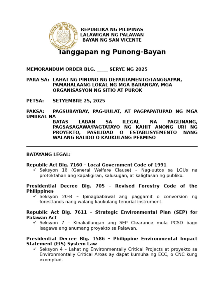 Tagalog Memo (Illegal Cons) | PDF