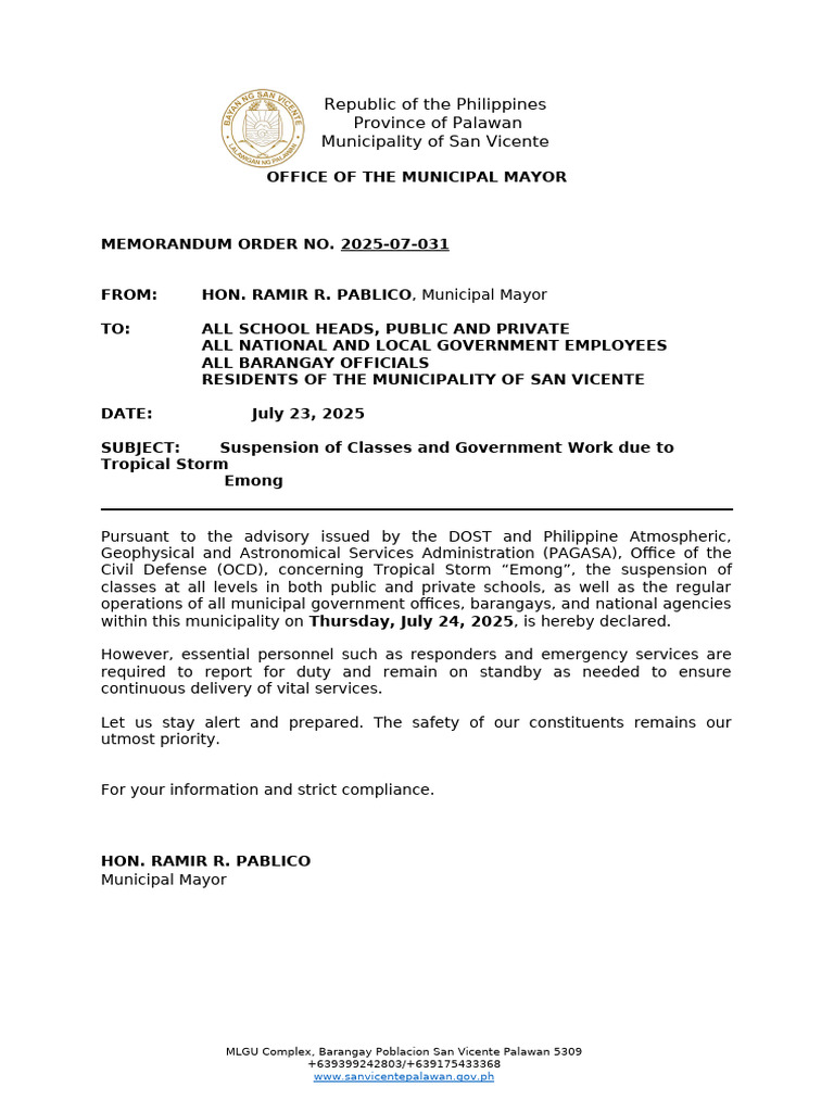 Memorandum Order 2025-07-031 | PDF