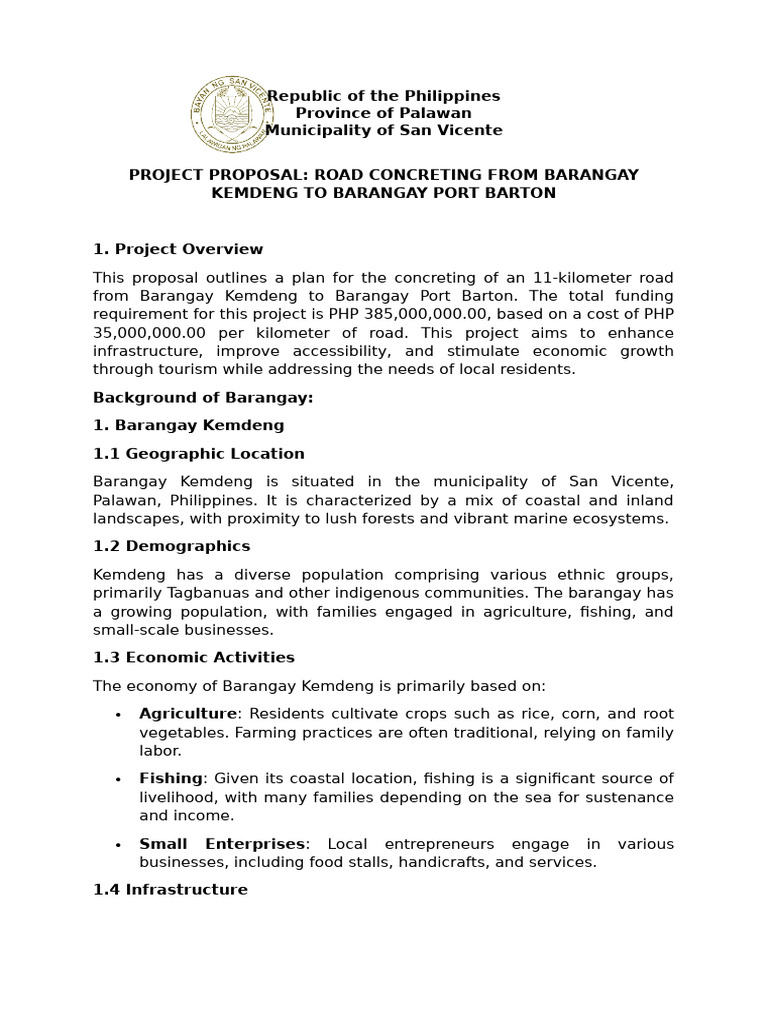 Proposal - Road Concreting | PDF | Tourism | Infrastructure