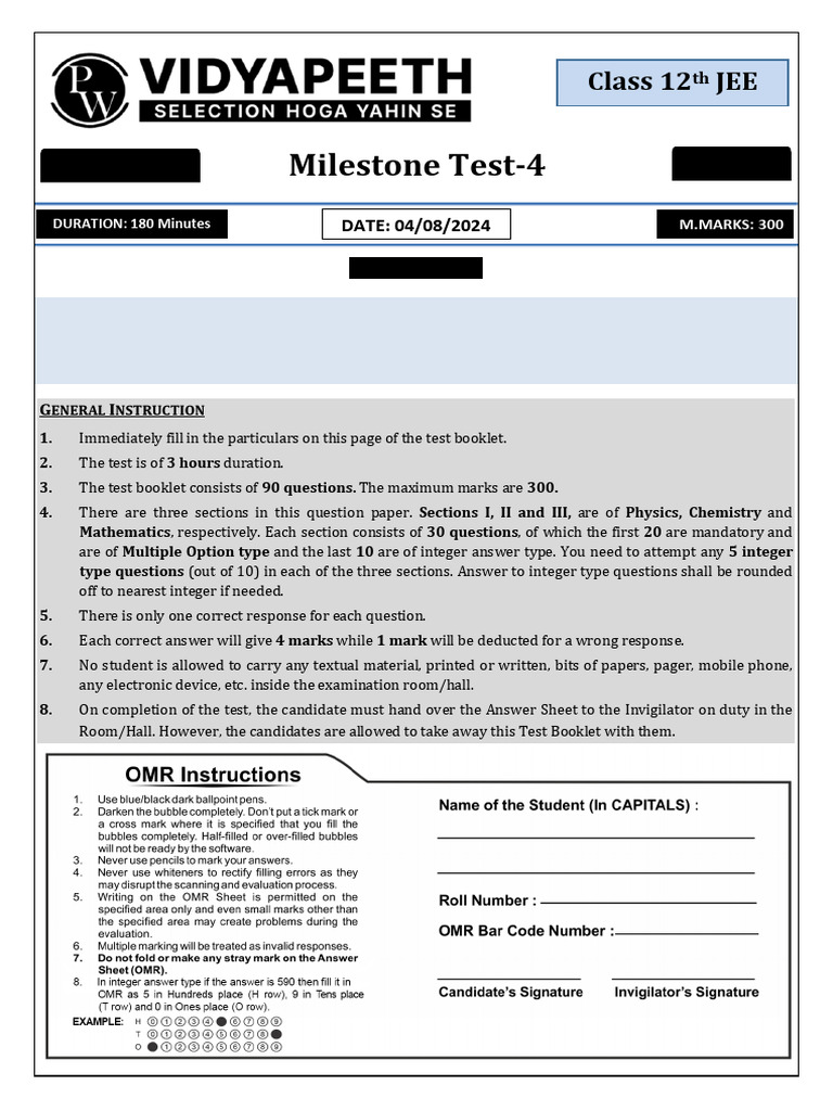 Mile_Pra_04_Aug_2024_12th_JEE_Main_Part_Test_PHAS_240804_213123 | PDF ...