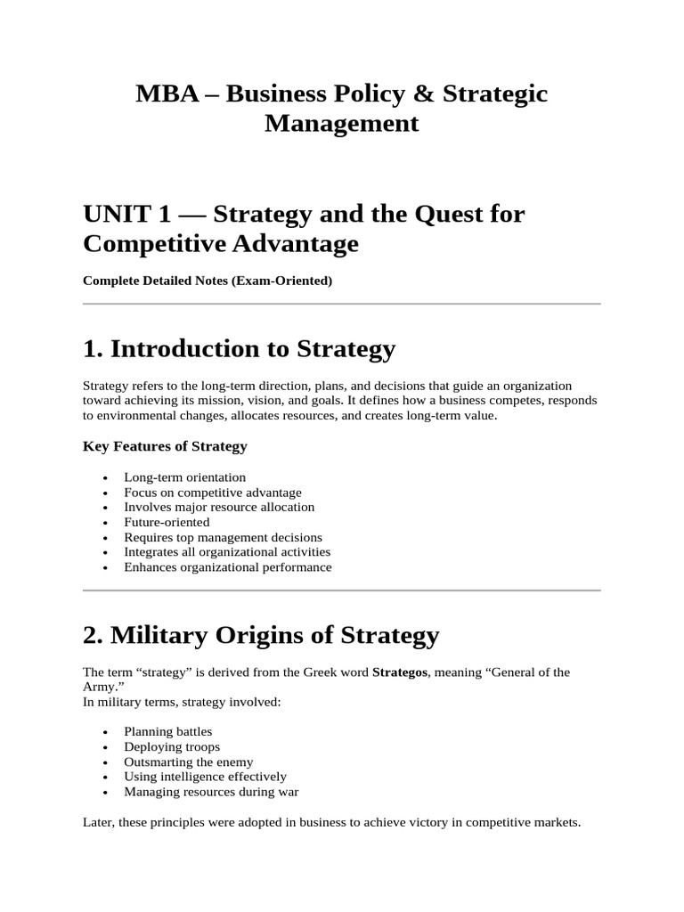 Mba Notes – Business Policy & Strategic Management | PDF | Strategic ...